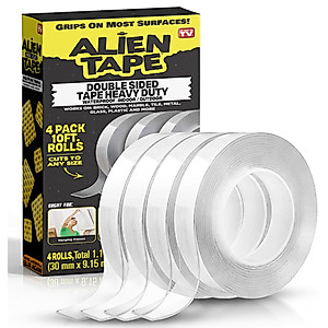 Alientape 4 Rolls Nano Double-Sided Tape, Multipurpose Removable Adhesive Transparent Grips - Washable Strong Sticky Heavy Duty for Carpet Photo Frame Poster Decor As Seen On TV