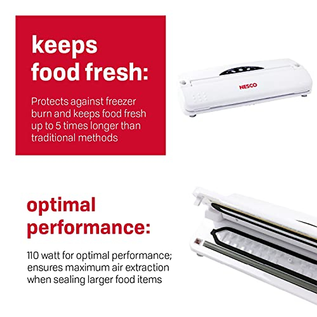 Nesco VS-01 One Touch Operation Food Vacuum Sealer with Vacuum Sealer Bags, White