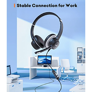 KONNAO USB Headset with Microphone, 3.5mm Wired Computer Headsets with Noise Cancelling Microphone, Stereo Headphones with MIC for PC, in Line Controls, Work Headset for Skype Zoom Tablet Laptop
