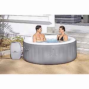 Bestway St. Lucia SaluSpa 2 to 3 Person Inflatable Round Outdoor Hot Tub with 110 Soothing AirJets, Filter Cartridge, Pump, and Insulated Cover, Gray