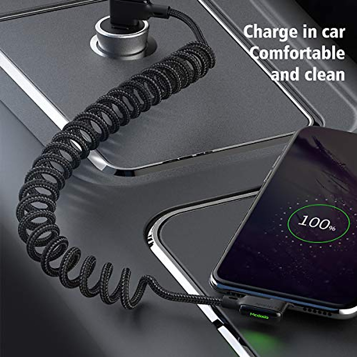 90 Degree Coiled USB Type C Cable,AICse USB A to USB C Cable (5.9ft 60W) Scalable Spring PD Type C Charging Cable for MacBook Pro 2020, iPad Pro, iPad Air 4, Galaxy S20, Switch, Pixel, Other USB C