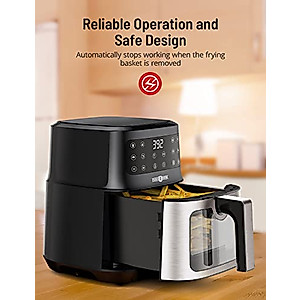 Air Fryer, PARIS RHÔNE 5.3 QT with Viewing Window & Ceramic Coated Non-Stick Basket, Large Air Fryer Oven with 8-in-1 Functions One Touch Control, NO Pre-heating, with Detachable Tray Easy to Clean