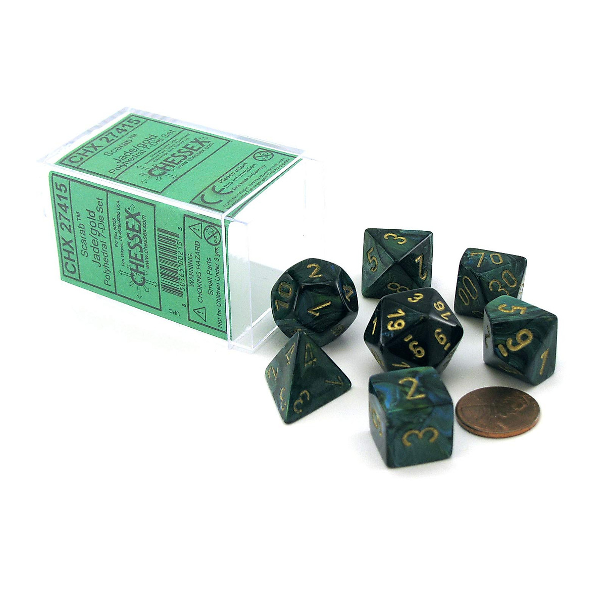 Chessex Dice Polyhedral 7-Die Scarab Set - Jade with Gold Chx-27415