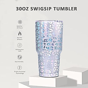 Swig Sip Stainless Steel Tumbler - 30oz Double Wall Coffee Cups Dishwasher Safe Vacuum Insulated Travel Coffee Mug (Laser Siver)