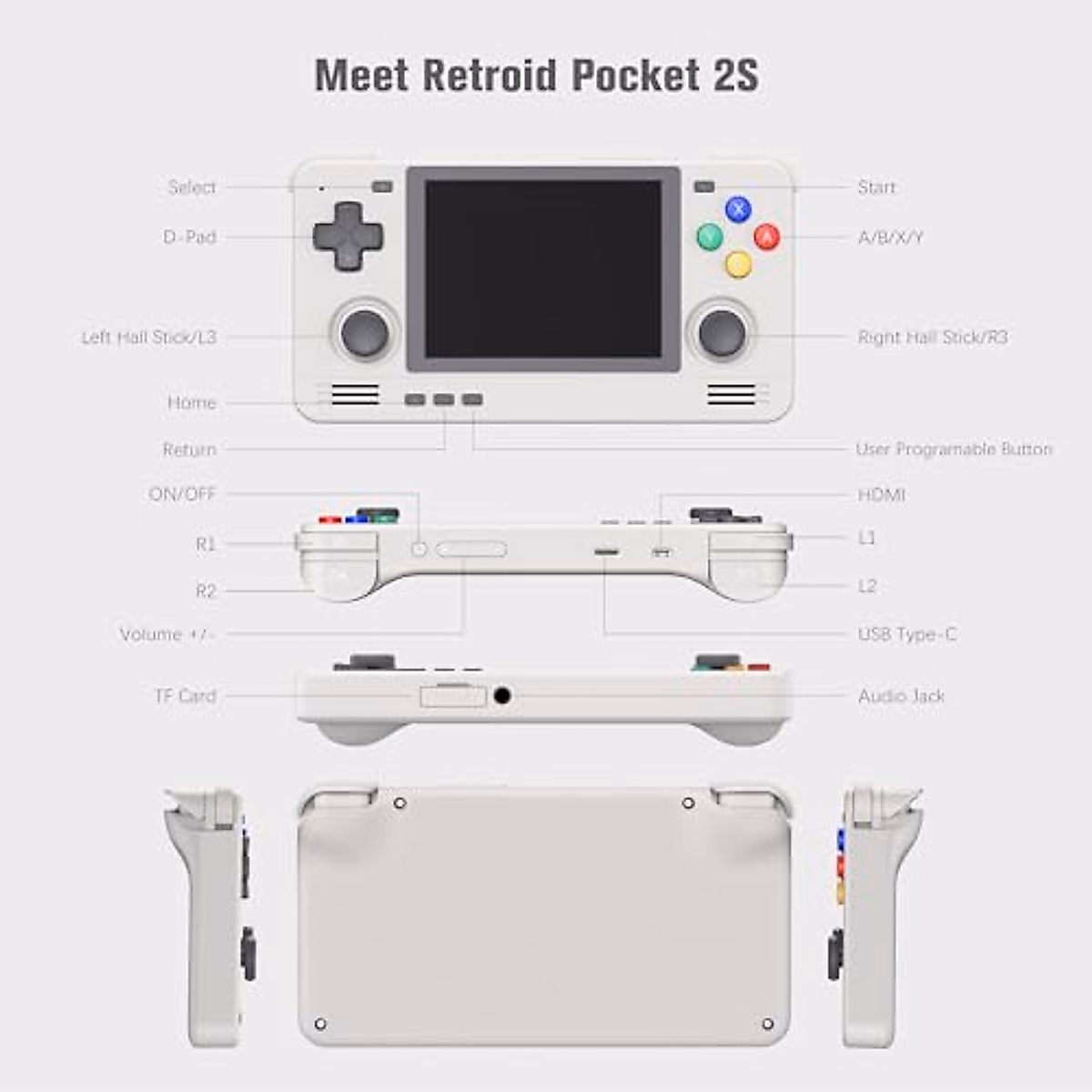 Retroid Pocket 2S Retro Game Handheld - Android Console with Multiple Emulators, 3.5 Inch Display, 4000mAh Battery, Classic 16Bit Games (4+128GB)