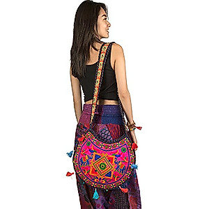 Floral Colorful Shoulder Bag Crossbody Hobo Satchel Hippie Boho Fashion Women Functional Stylish Everyday (Pink Elephant)