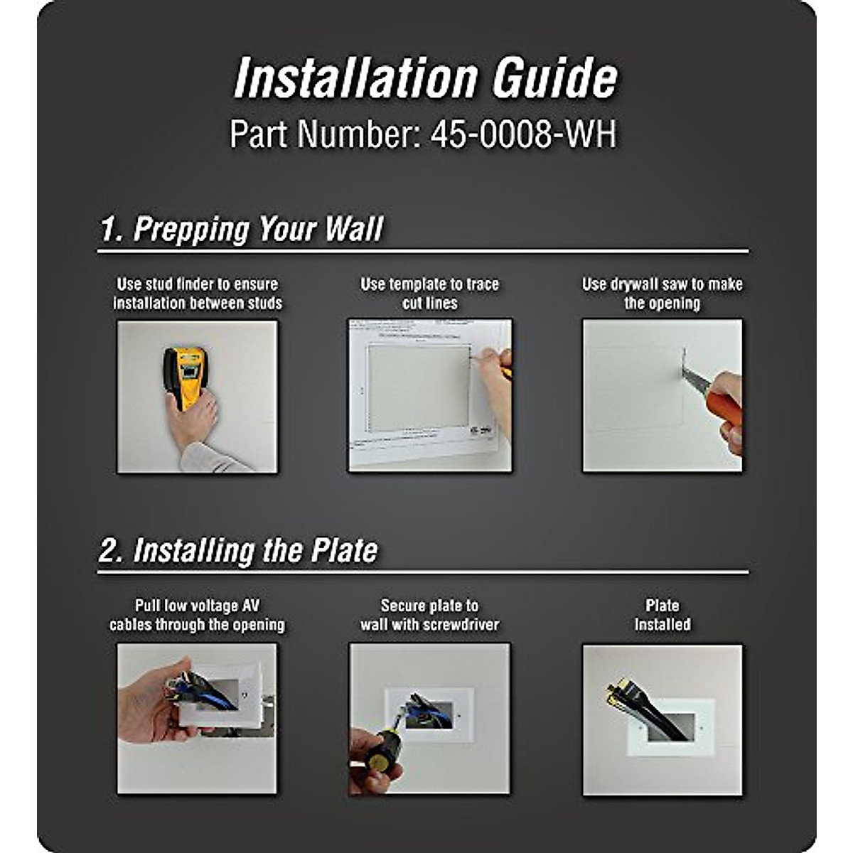 DATA COMM Electronics 45-0008-WH Easy Mount Recessed Low Voltage Cable Plate - Acrylonitrile Butadiene Styrene , White