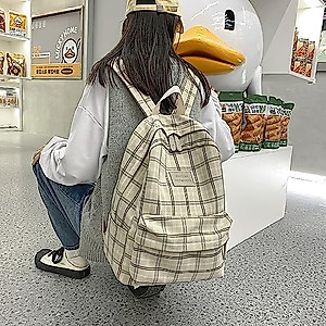 JHTPSLR Light Academia Aesthetic Backpack Plaid Preppy Backpack Teen Girls Book Bags Back to School Backpack Supplies (Beige)