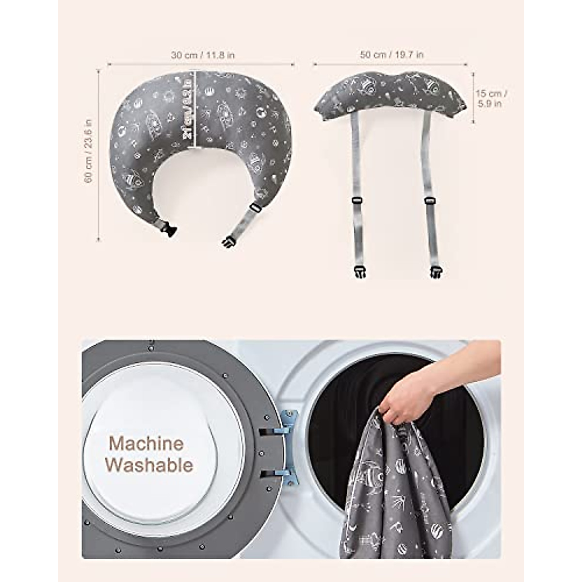 Insugar Nursing Pillow for Breastfeeding, Plus Size Shredded Memory Foam Breastfeeding Pillows for Mom and Baby, More Support with Fence Protection, Adjustable Waist Strap, Removable Cotton Cover