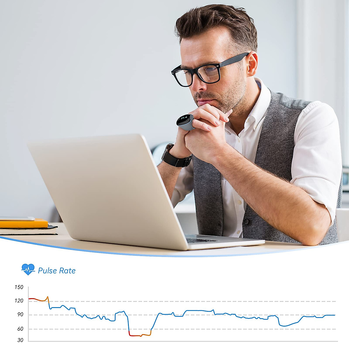 Wellue O2ring Pulse Oximeter - Rechargeable Bluetooth Oxygen Saturation Monitor with Reminder| Wearable O2 Meter Continuous Tracking of Oxygen Level and Pulse Rate with Free APP & PC Software