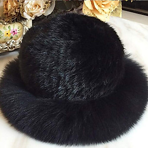 Valpeak Womens Winter Hat Knitted Mink Real Fur Hats with Fox Brim (Black)
