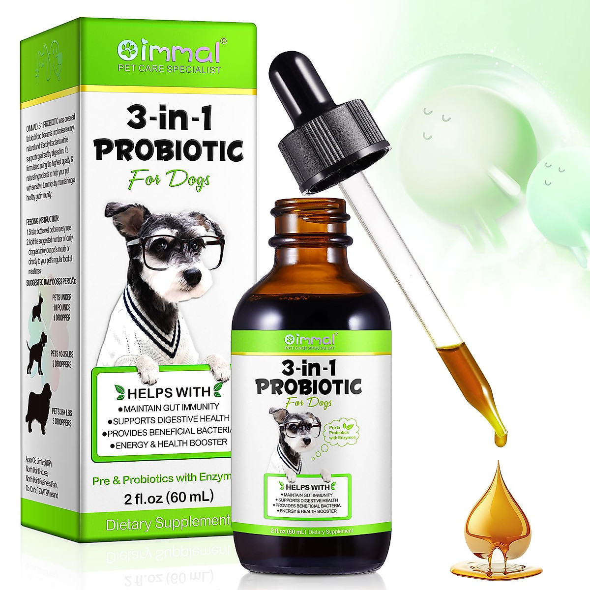 3 in 1probiotics for Dogs,Dog probiotics and Digestive enzymes,Dog Digestive Health Gut, Immune Bowel Support, Reduce Diarrhea, Dog Probiotics Supplements for All Ages and Breeds Dogs 60ml