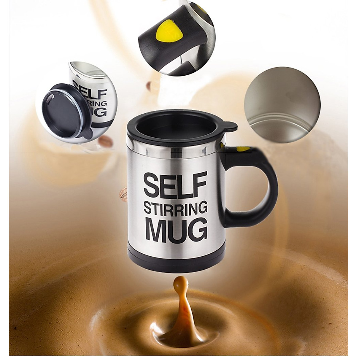 Mengshen Self Stirring Coffee Mug, Stainless Steel Automatic Mixing & Spinning Cup for Morning Travelling Home Office Men and Women MS-A004A Black