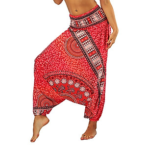 BarbedRose Women's Loose Baggy Gypsy Hippie Boho Yoga Pants Bohemian Beach Harem Trousers Jumpsuit,Tribal Chakra