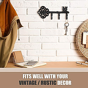 IRISVITA Key Holder for Wall Decorative, Antique Black Cast Iron Wall Key Holder, Rustic Key Hooks for Wall with 3 Hooks, 8.75 x 3.5 Inches with Gitable Packaging, Matching Screws and Anchors included