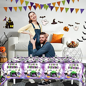 AIBIIN 194pcs Halloween Baby Shower Decorations Halloween A Baby is Brewing Baby Shower Party Plates, Cup, Napkin, Tablecloth, Tableware, Halloween Party Supplies Plates Serve 24 Guests