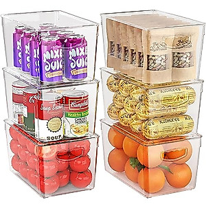 6 Pack Clear Storage Bins with Lids Stackable, Large Plastic Storage Bins with Handle for Pantry Organization and Storage, Perfect Containers for Freezer Organizer, Kitchen, Cabinets, Bathroom
