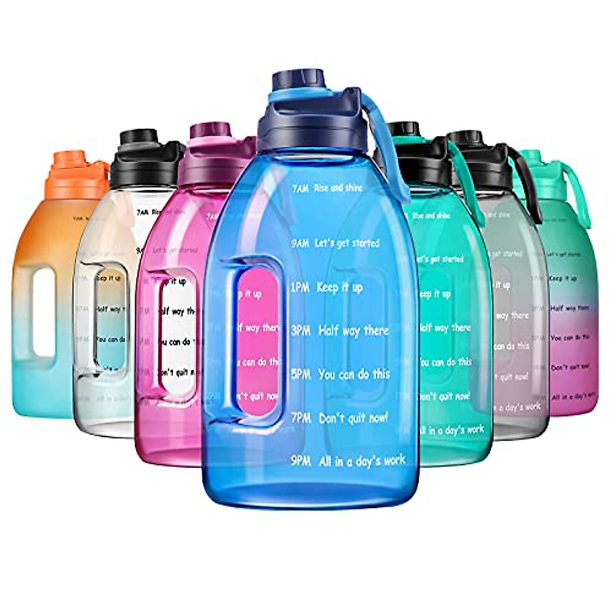 Diller bottle 1 Gallon Water Bottle with Time Marker, Large 128oz Water Bottle to Drink, Motivational Water Jug with handle for Gym Workout, BPA Free, Leak-Proof (Blue)