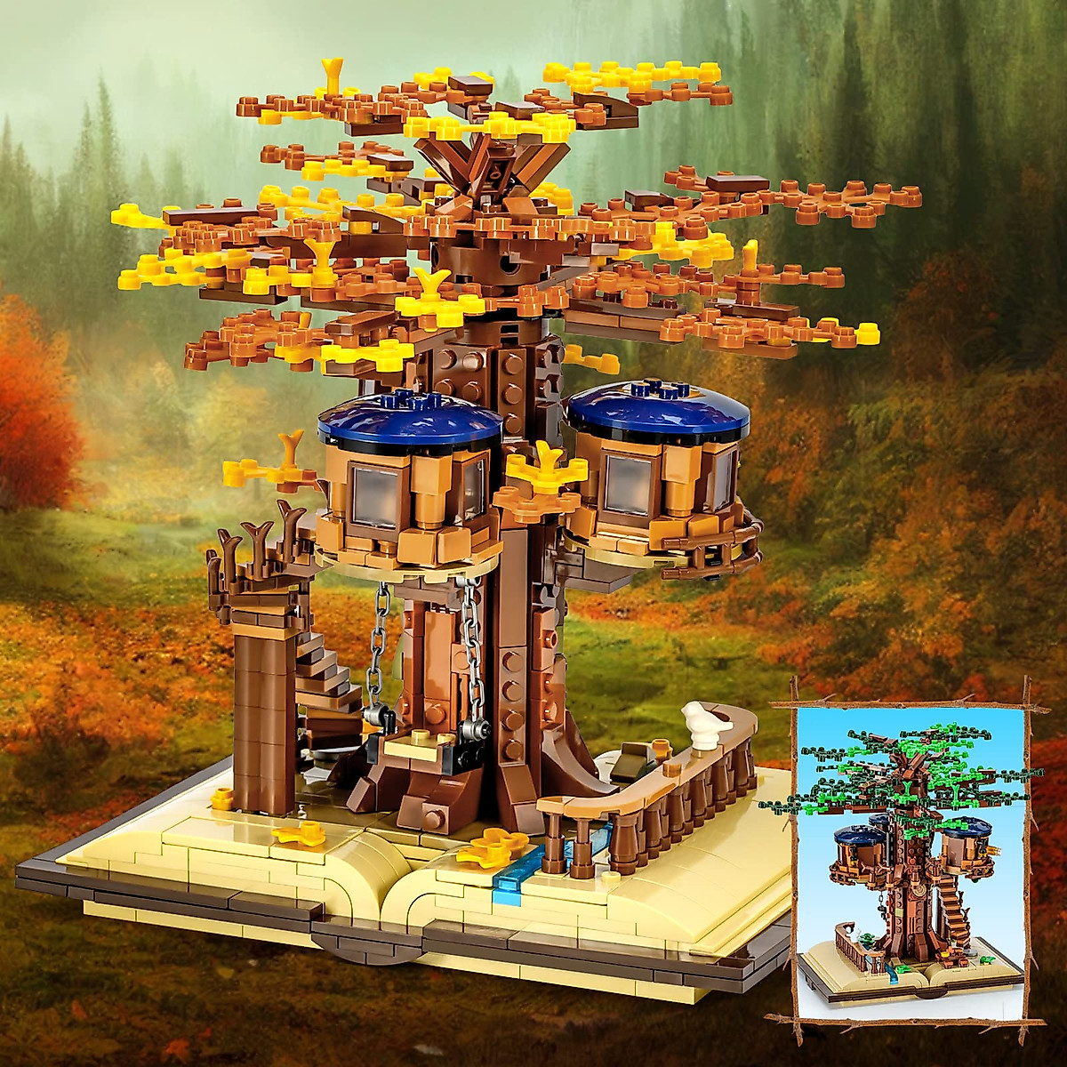Mibido Ideas Tree House Building Kit with Led Lights, Build-and-Display Model Home or Office Decor for Adults Thanksgiving Christmas Creative Forest Toy Gift for Kids Aged 12+, New 2023 (1008 Pieces)
