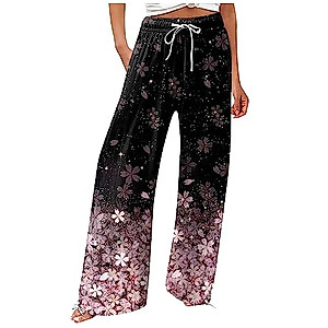 High Waisted Pants for Women, Casual Loose Waist Cotton Linen Wide Leg Long Pants with Pockets Womens Palazzo Pants Fold Over Yoga Women Dress Slacks Work Pants Work Pants (XL, Pink)
