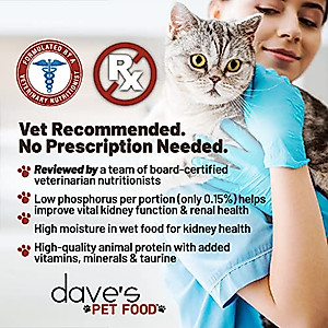 Dave's Pet Food Kidney Support Wet Canned Cat Food for Renal Health (Chicken Liver & Chicken Pate), Non-Prescription Low Phosphorus Restricted Diet 5.5 oz,(24 Pack)