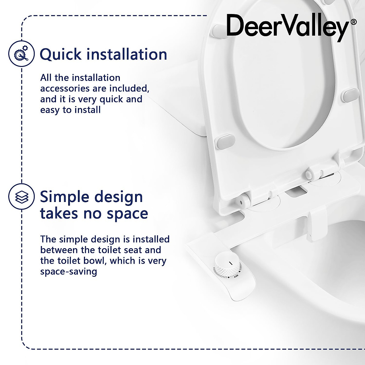 Non-Electric Dual Nozzle Bidet, DeerValley Posterior Feminine Wash Fresh Water Sprayer, Adjustable Water Pressure, Bidet for Toilet Seat Attachment