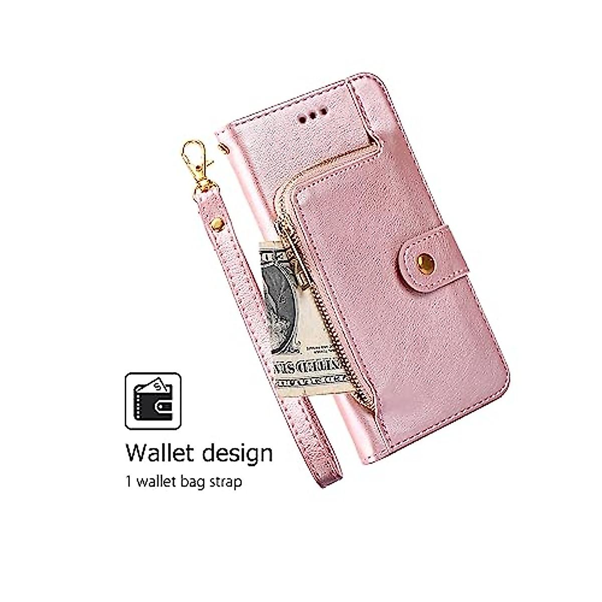 Arseaiy Case for Samsung Galaxy Note 10 Lite/A81/M60S Flip Phone Case PU Leather Zipper Pocket Wallet Case Cover with Card Holder Kickstand Shell Pink