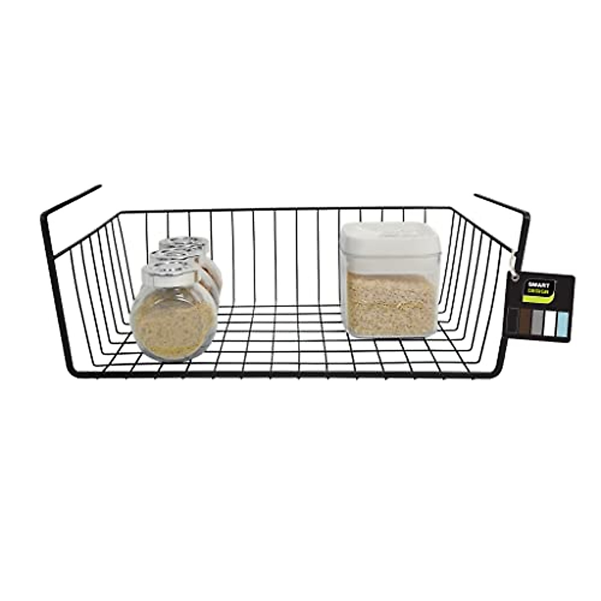 Smart Design Undershelf Storage Basket - Medium - Snug Fit Arms - Steel Metal Wire - Rust Resistant - Under Shelves, Cabinet, Pantry, and Shelf Organization - 16 x 5.5 Inch - Black