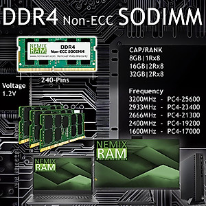 NEMIX RAM 64GB (4X16GB) DDR4 2400MHZ PC4-19200 2Rx8 1.2V CL17 260-PIN Non-ECC Unbuffered SODIMM Memory KIT Compatible with Apple iMac