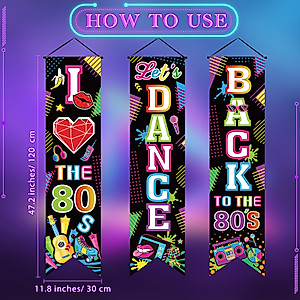 Chiisong 3 Pieces 80's Party Decorations Back to The 80's Banners I Love 80s Porch Signs 80s Hanging Backdrops for Home Bar Retro 80s Theme Hip Hop Rock Disco Birthday Party Door Wall Decor Supplies