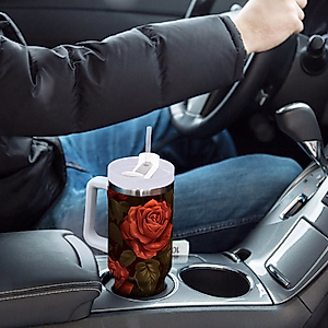 ALAZA Dark Red Rose Flowers 40 oz Tumbler Stainless Steel Water Bottle Vacuum Insulated Cup with Straw Lid & Handle For Travel Car Cup Holder