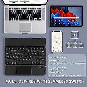 Doohoeek Multi-Device Bluetooth Backlit Keyboard with Trackpad, Keyboard with Mouse Pad & Kickstand for Tablets, Laptops, Phones and Computers