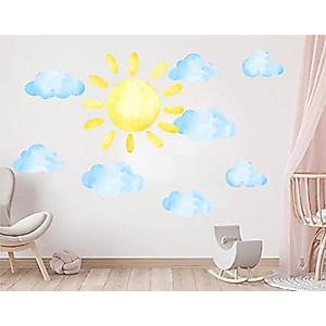 Large Sun and Clouds Wall Decals Clouds Wall Stickers Sun Wall Decals Peel and Stick Kid Removable Wall Stickers Kids Nursery Bedroom Decor