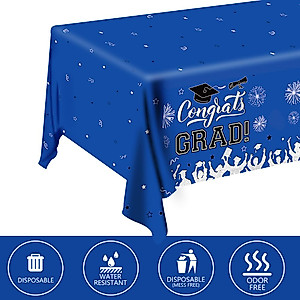 JVORFDG Graduation Party Decorations 2024 Congrats Grad Table Cover for Graduations Party Supplies 3pcs Blue Tablecloth 54 x 108 Inch