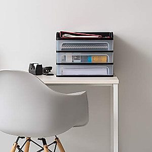 IRIS USA Medium 3-Drawer Desktop Organizer with Open Tray Top, 2 Pack, for Office, School, Stationary, Makeup Organizer, Bathroom, Utility, Medical Supplies, Desk Organizer, Versatile Storage, Black