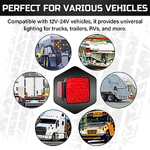 Gonice 2PCS Square LED Trailer Light Kit, Brake Stop Tail Running License Plate LED Light Lamp for 12V Camper Truck RV Boat Snowmobile Marine Under 80", DOT Compliant