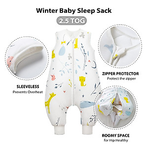 Mosebears Baby Sleep Sack with Feet，Baby Winter Sleep Sack for Toddler Thicken 2.5 TOG (18-36 Months, Baby height 34-38 inches)