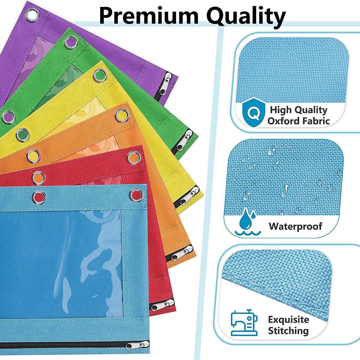 Forvencer 3 Ring Binder Pencil Pouch - Clear Window Pencil Case with Smooth Zipper, Big Capacity Pencil Bag with 3 Reinforced Grommets, Sky Blue