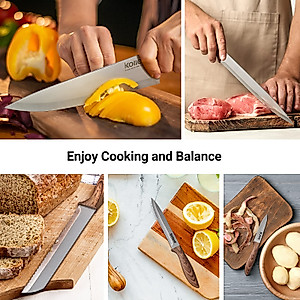 Kollea Kitchen Knife Set, 8 Pieces Stainless Steel Knives, Kitchen Steak Bread Knives Set with Acrylic Stand Knife Sharpener Kitchen Shear, Brown