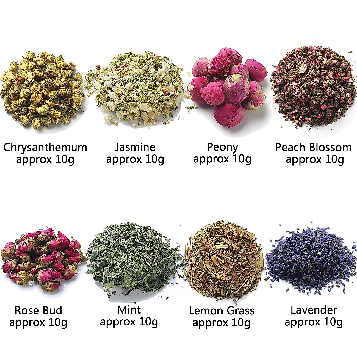 Dried Flowers and Herbs Accessories Decorations 8 Bags Set Dry Flowers Essential Supplies Rose Buds Lavender Chamomile Jasmine Scents for Flower Arrangements Crafts Bath Soap Lip Gloss Making