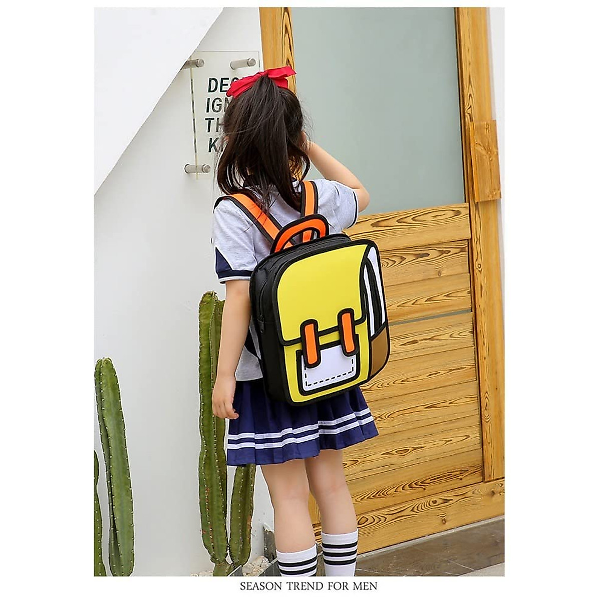 3D Jump Style Kawaii Backpack Sketch Cute Cartoon 2D Drawing from Comic Paper Anime Bookbag School Supplies Fun Daypack (Yellow)