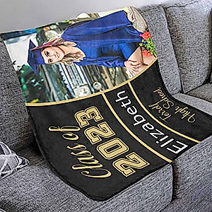 FunStudio Personalized Graduation Blankets with Photo Class of 2023 Seniors Custom Name Graduates Throw Blanket Made in USA Customized Graduation Gifts for Her Him Boys Girls Men Women