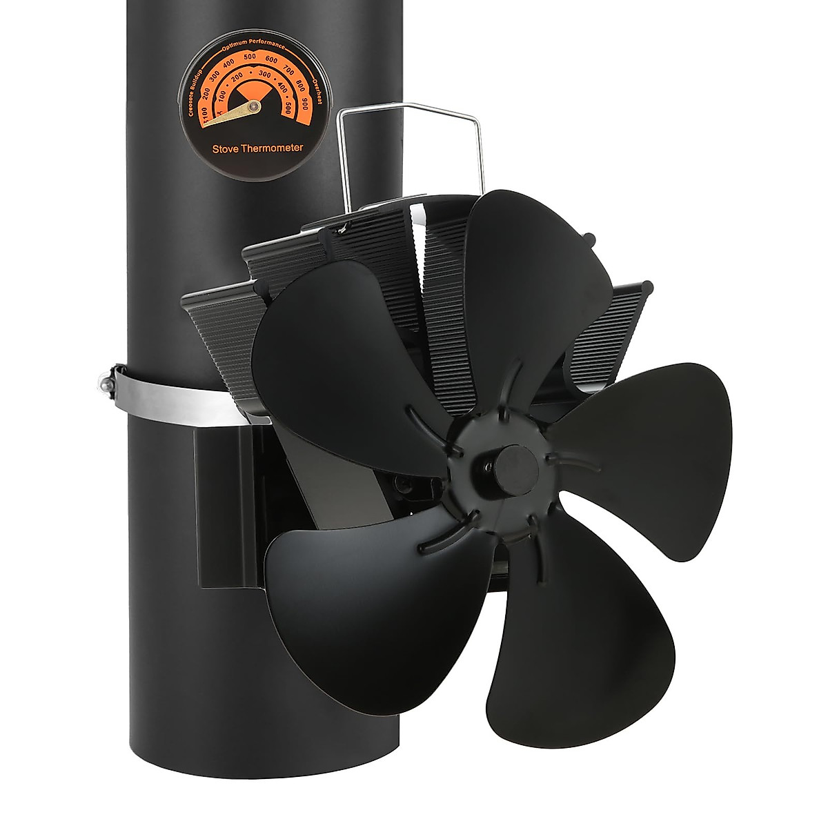 gohantee 5 Blades Stove Fan Heat Powered Fireplace Fan Hanging on Chimney Pipe for Wood Log Burner Fireplace Slient Efficiently Heat Distribution Eco-Friendly with Thermometer