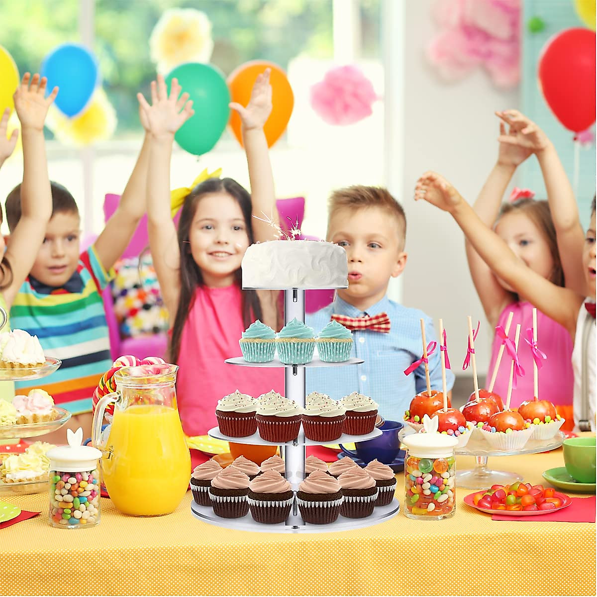 4 Tier Acrylic Cupcake Stand, Premium Cupcake Holder, Acrylic Cupcake Tower, Anberky Clear Round Acrylic Cake Stand Dessert Pastry Display Rack for Christmas Wedding Birthday Baby Shower (#A)