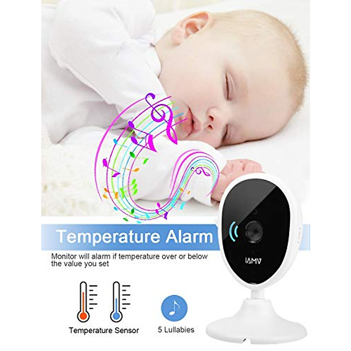 Baby Monitor, 4.3'' Video Baby Monitor with 2 Cameras, Night Vision, Temperature Monitoring, 5 Lullabies, 2-Way Talk, VOX Mode, Feeding Time Alarm, Support up to 4 Cams, 1000ft Stable Transmission
