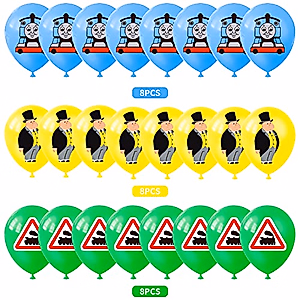 Thomas Train Friends Birthday Party Decoration, Thomas Party Photo Background 5 x 3 FT and 24Pcs Train Balloon, Thomas Train Friends Party Backdrop Supplies for Boy, Girls and Baby Shower