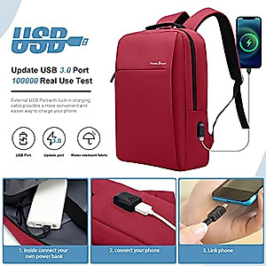 Victoriatourist Laptop Backpack for Women, Backpack College Bookbag with USB Charging Port, Water Resistant Daypack Cute Book Bag for Ladies Fit 15.6 Inch Computer（Red）