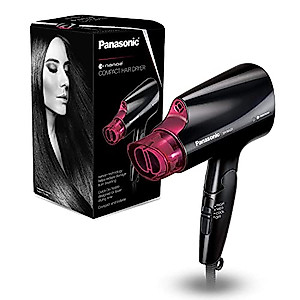 Panasonic nanoe Compact Hair Dryer for Healthy-Looking Hair, 1400W Portable Hair Dryer with Folding Handling and QuickDry Nozzle for Fast Drying – EH-NA27-K (Black/Pink)