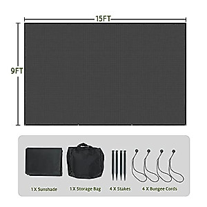 STMGW RV Awning Sun Shade Screen, 9’X15’ Black Mesh UV Blocker Sunshade Complete Kits Camping Trailer for Motorhome Camper Travel Canopy