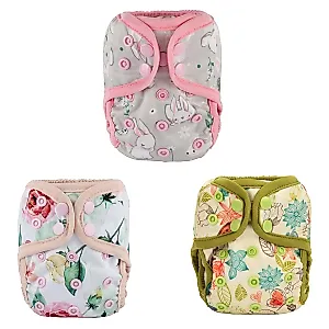 3 Newborn Baby Diaper Nappy Covers 8lbs-10lbs for Girls (Floral Bloom Rabbit Pack)